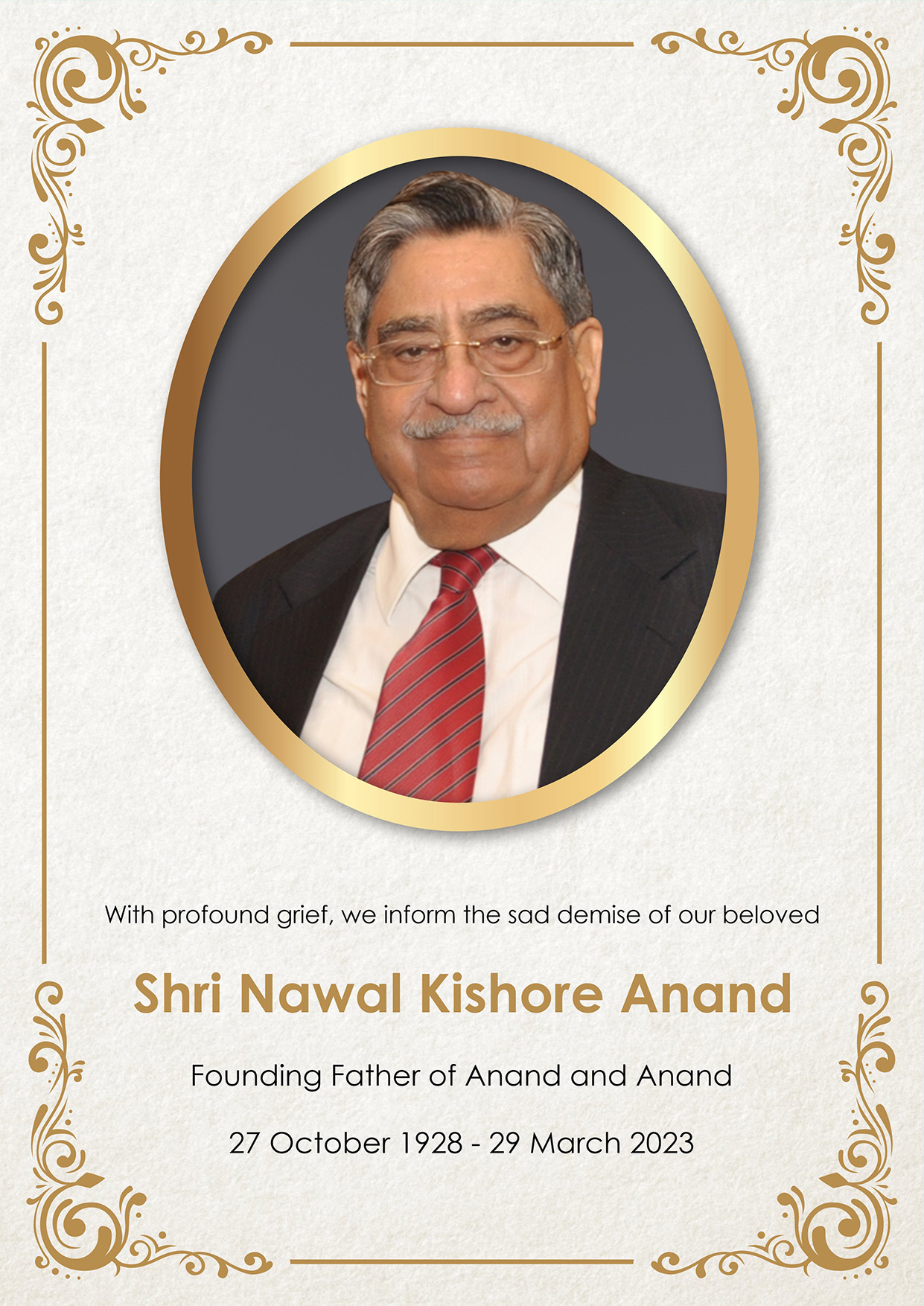 Anand and Anand’s Founding Father Shri N K Anand passes away | Anand & Anand